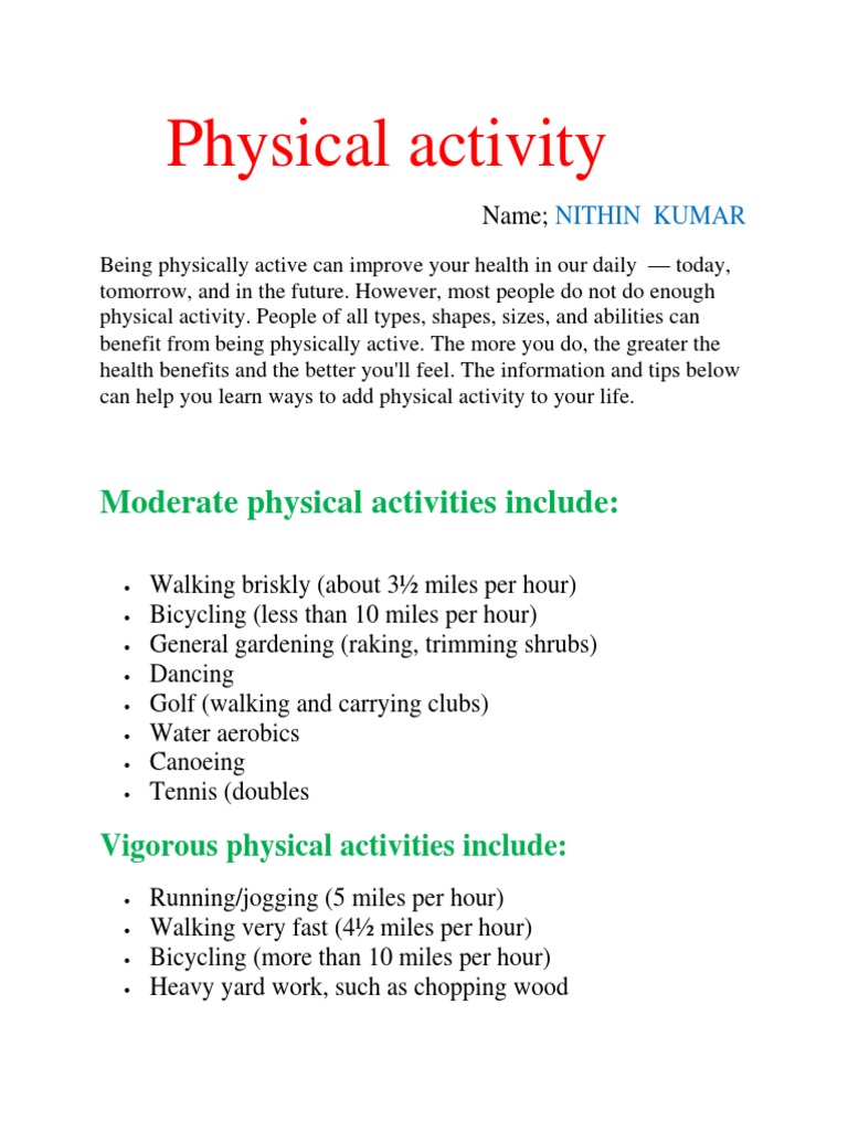 Physical Activity | PDF | Aerobic Exercise | Hobbies