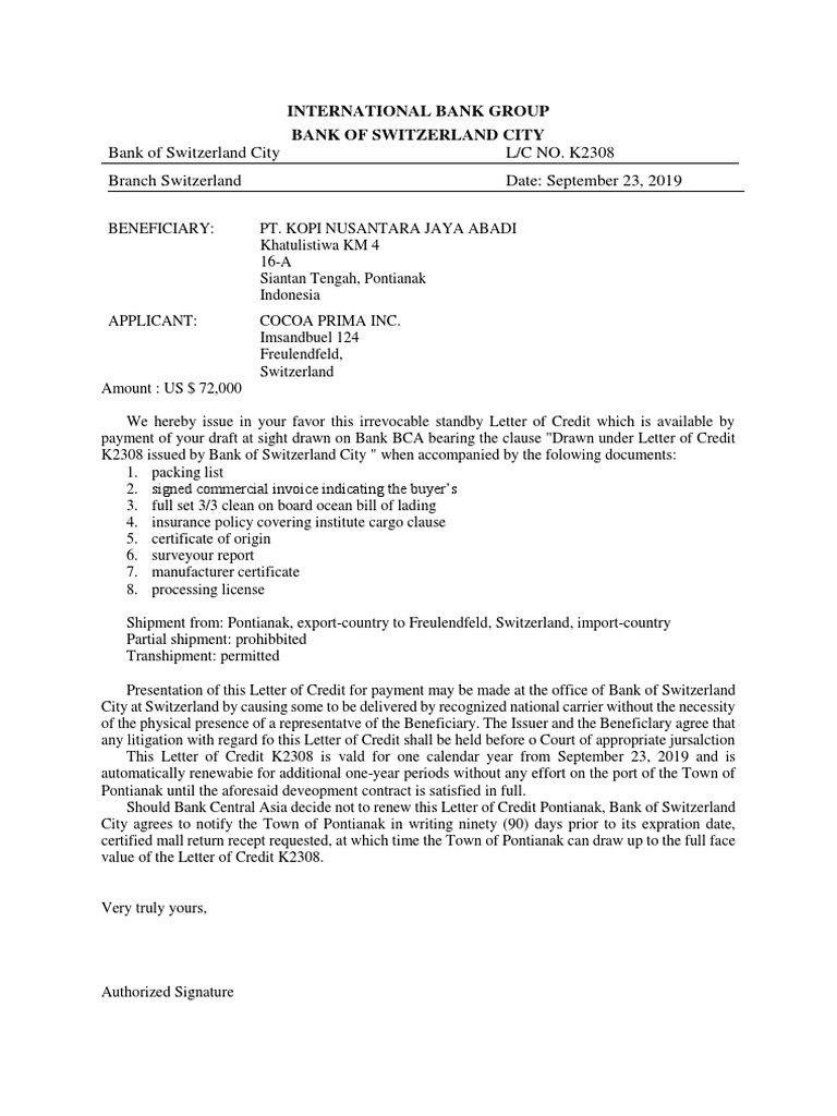 Letter of Credit | PDF