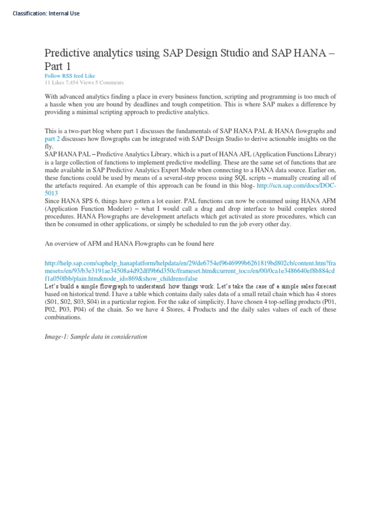 SAP HANA Predictive Analysis Library PAL en | PDF | Predictive ...