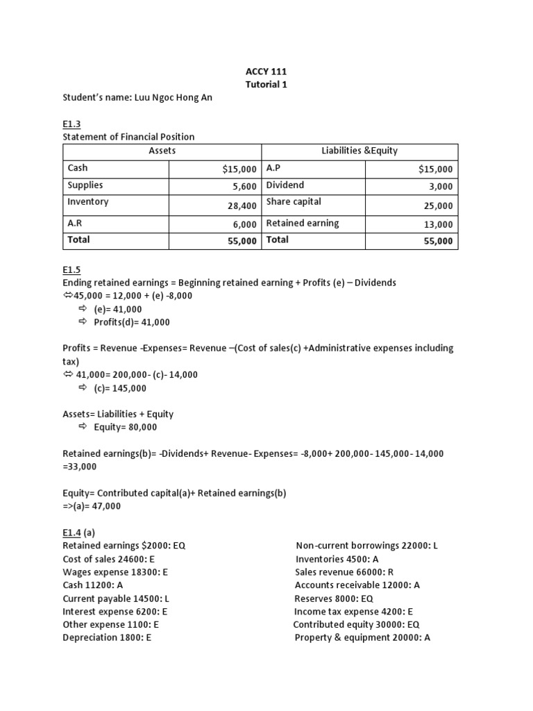 ACCY 111 Tutorial 1 | PDF | Finance & Money Management