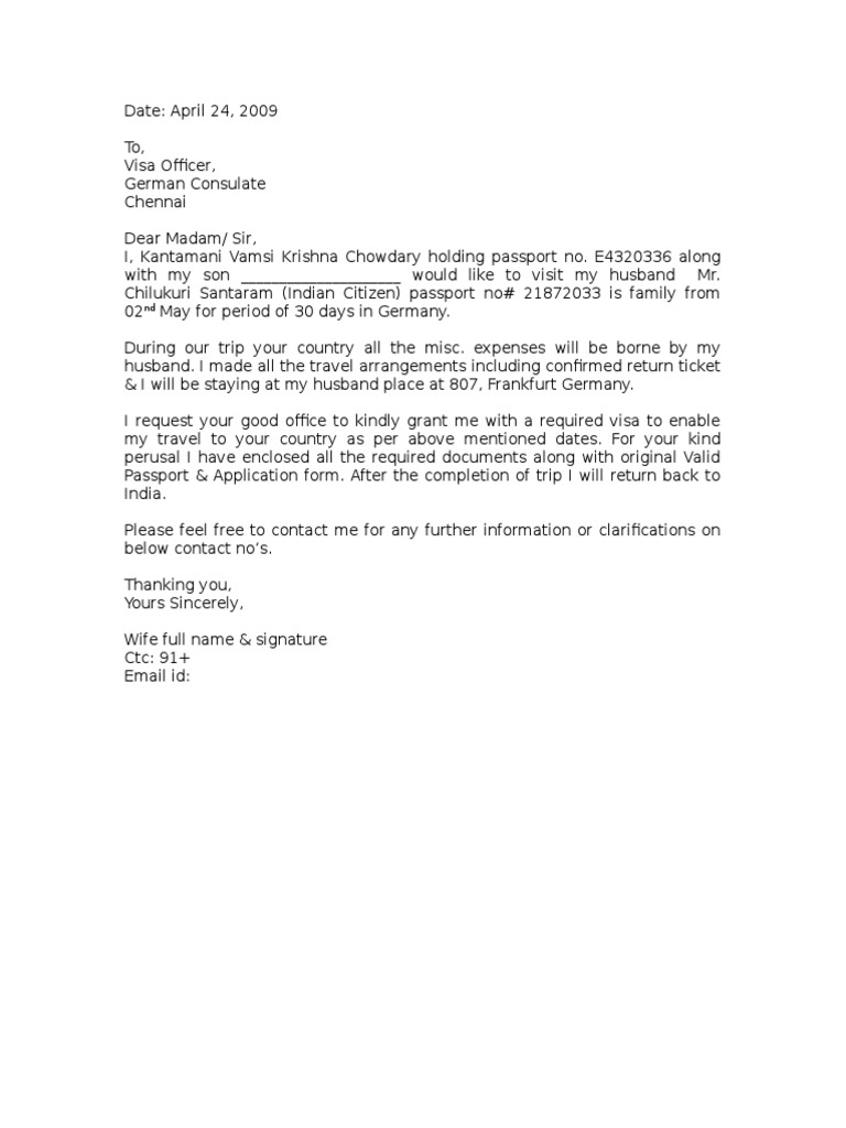 Invitation Letter for Family Visa to Germany | PDF | Law