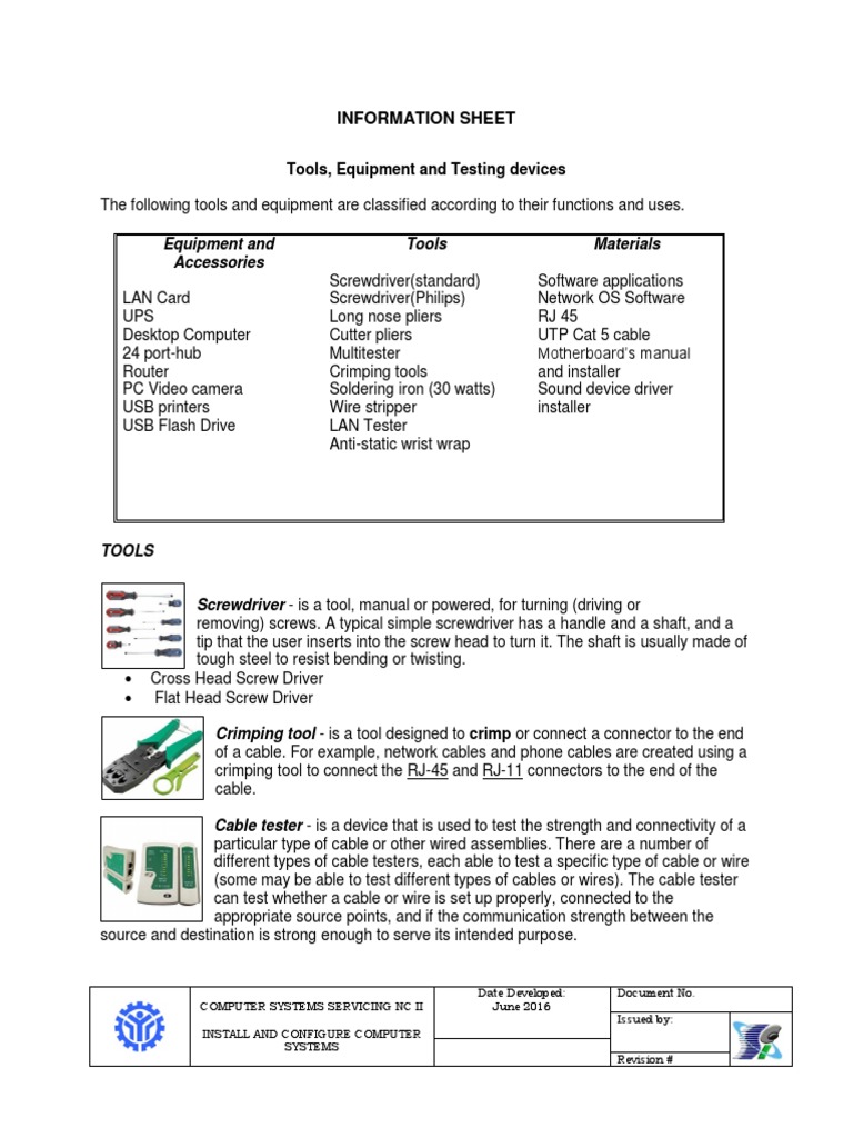 Tools, Equipment and Testing Devices | PDF | Router (Computing ...