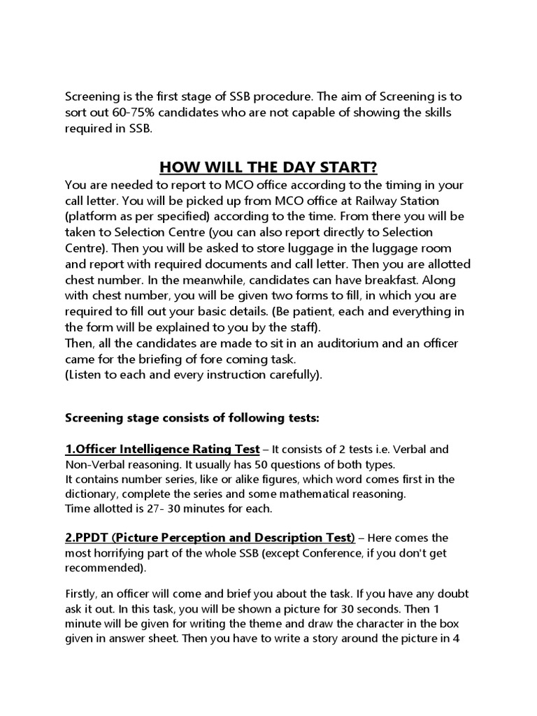SSB Screening: A Candidate's Guide | PDF