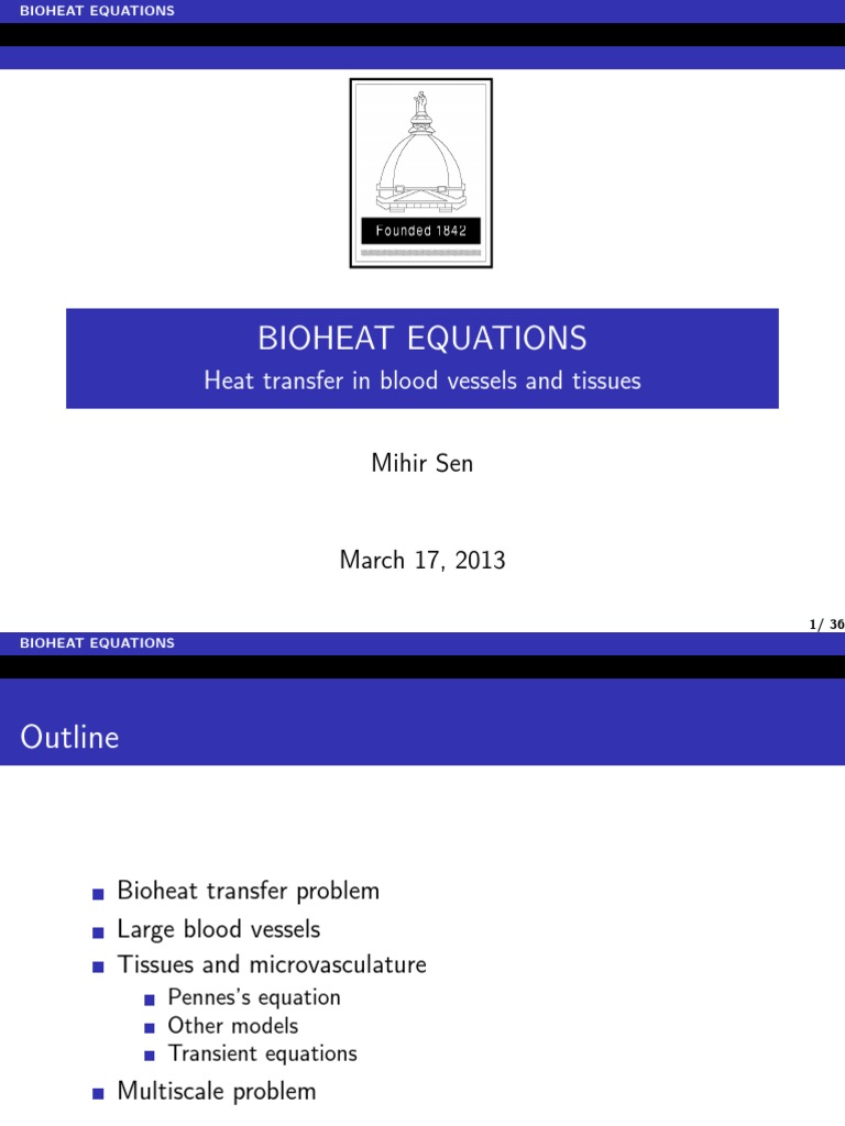 Bioheat Equations: Heat Transfer in Blood Vessels and Tissues | PDF ...