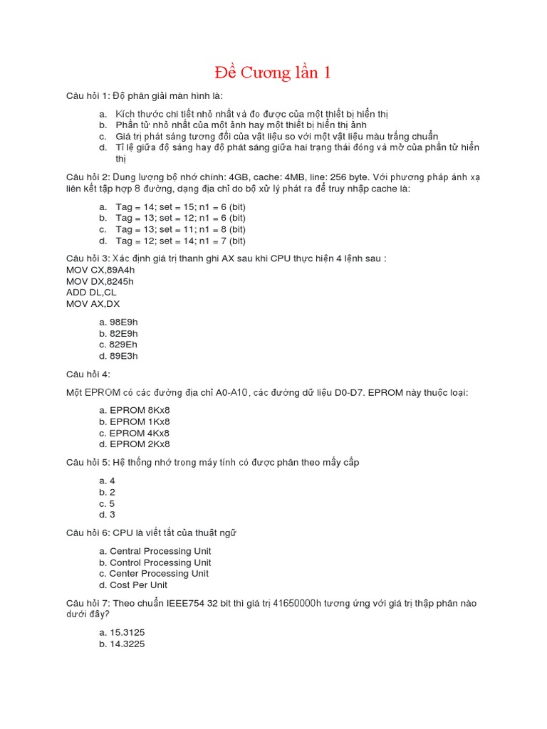 De Cuong Kien Truc May Tinh | PDF