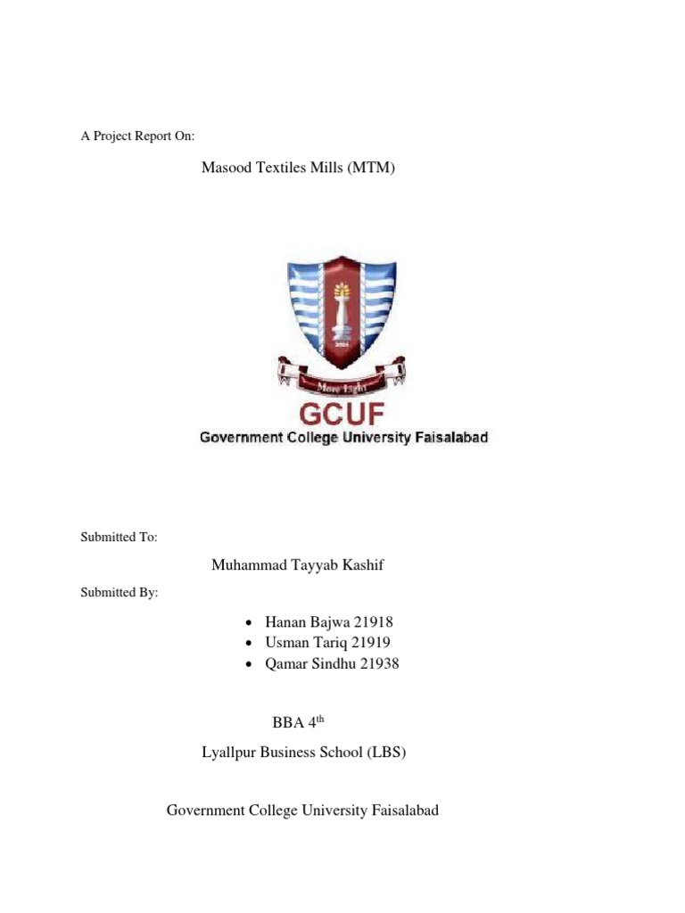 A Project Report On | PDF | Competition | Textile Manufacturing