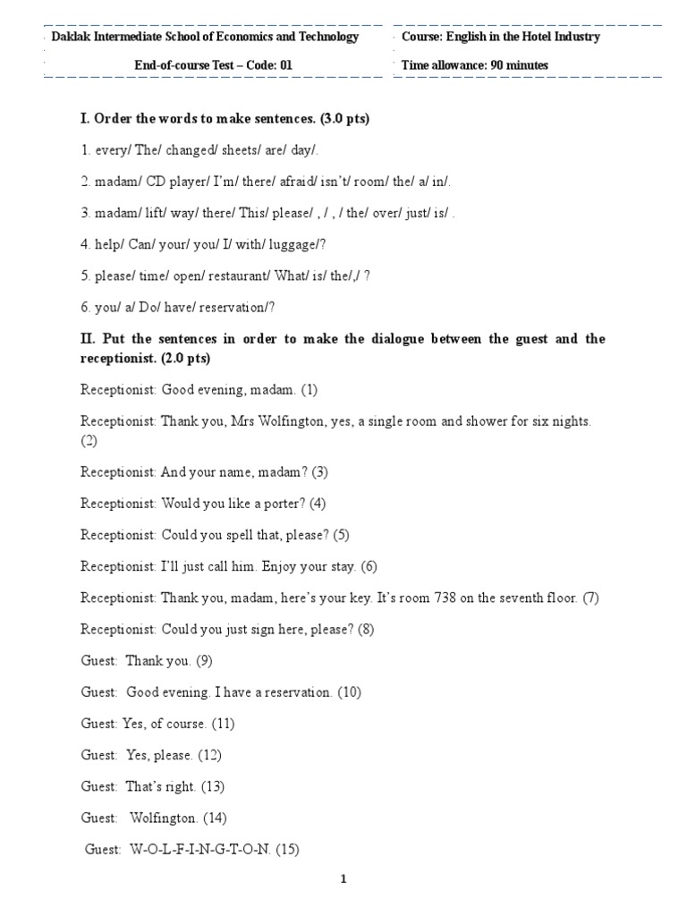 End of Course Test | PDF