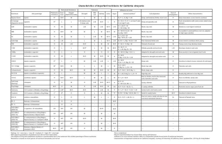 GrapeRootstock Chart | PDF | Horticulture And Gardening | Plants