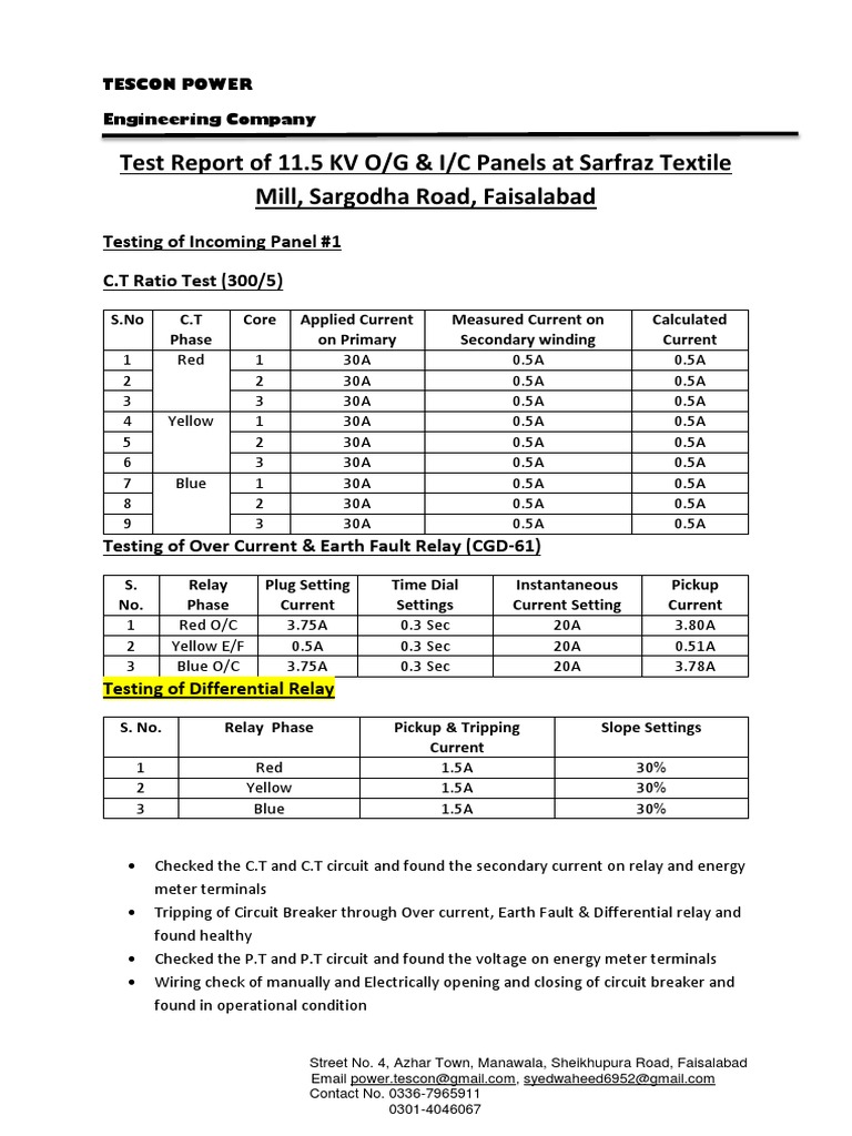 Test Report of Sarfaraz Textile Mills | PDF | Relay | Power (Physics)