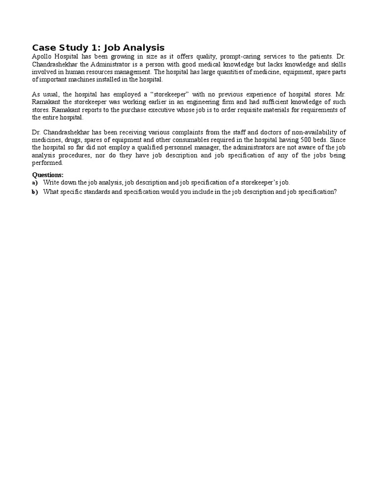 Case Study 1: Job Analysis: Questions | PDF