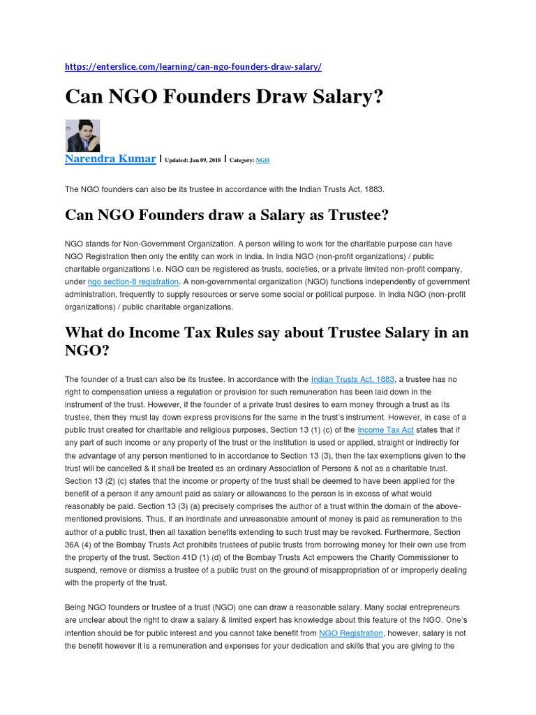 Can NGO Founder Draw A Salary | PDF | Nonprofit Organization ...