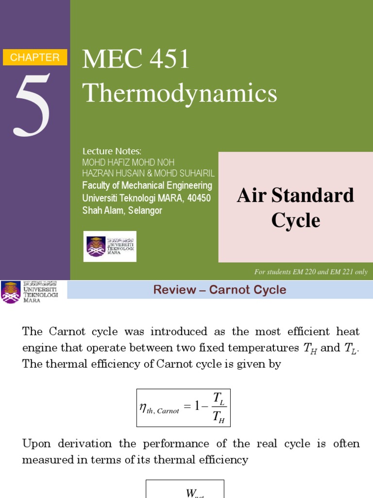 MEC 451 Thermodynamics: Air Standard Cycle | PDF | Machines | Internal ...