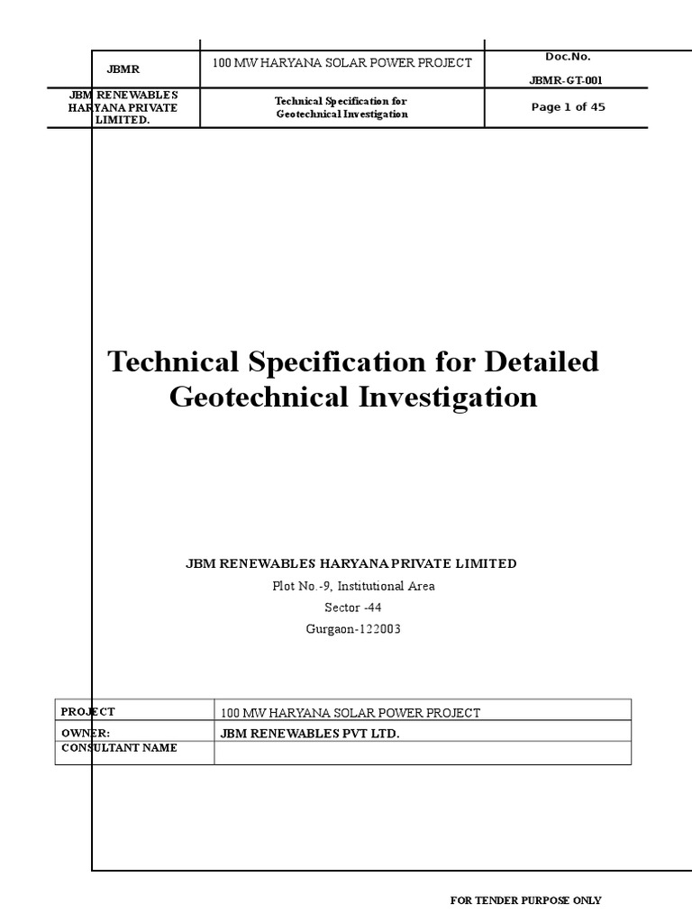 Techincal Specification For Geo-Tech | PDF | Borehole | Geotechnical ...