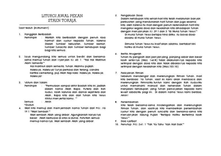 Liturgi Ibadah Awal Pekan STAKN Toraja | PDF