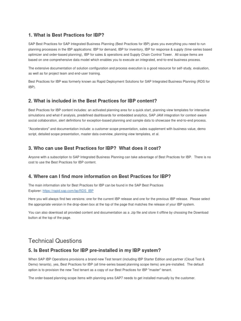 SAP IBP Questions and Answers | PDF | Business Process | Sap Se