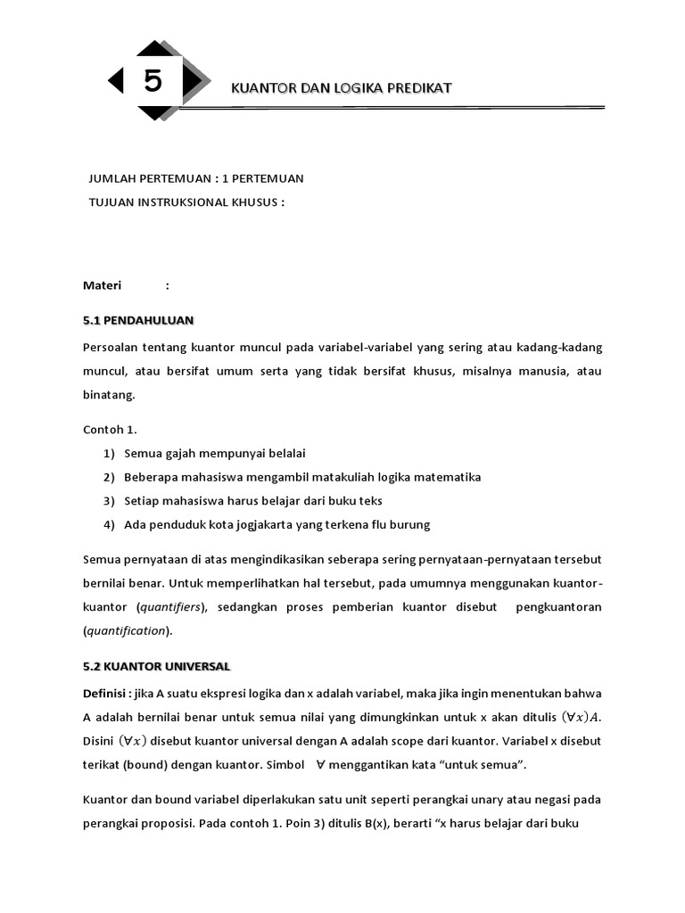 Modul Pertemuan 5 - Kuantor Dan Logika Predikat | PDF
