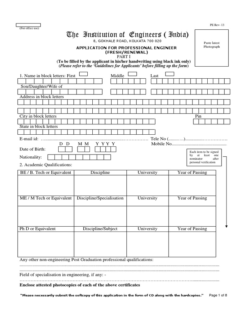 Professional Engineer Application Form | PDF | Postgraduate Education