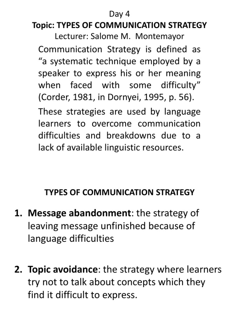 Day 4 - Types of Communicative Strategy | PDF | Idiom | Lexicon