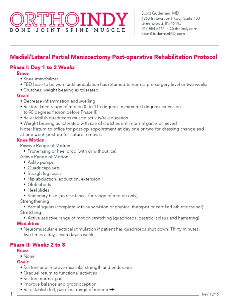 Medial/Lateral Partial Meniscectomy Post-Operative Rehabilitation ...