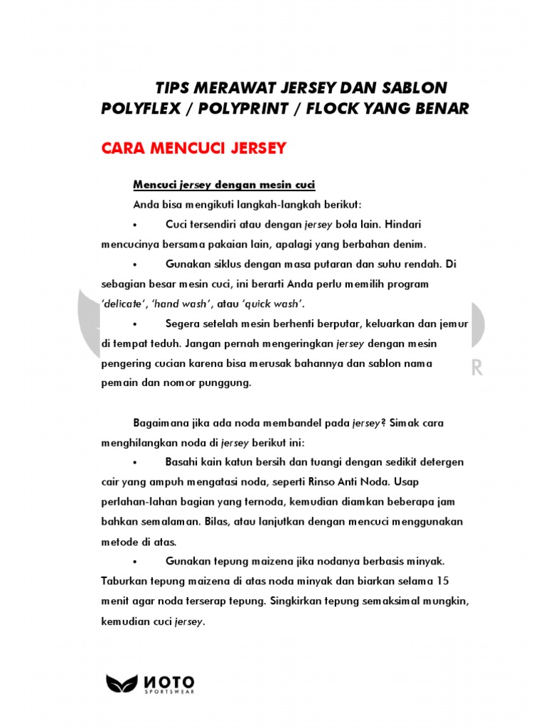 Tips Merawat Jersey Dan Sablon Polyflex | PDF