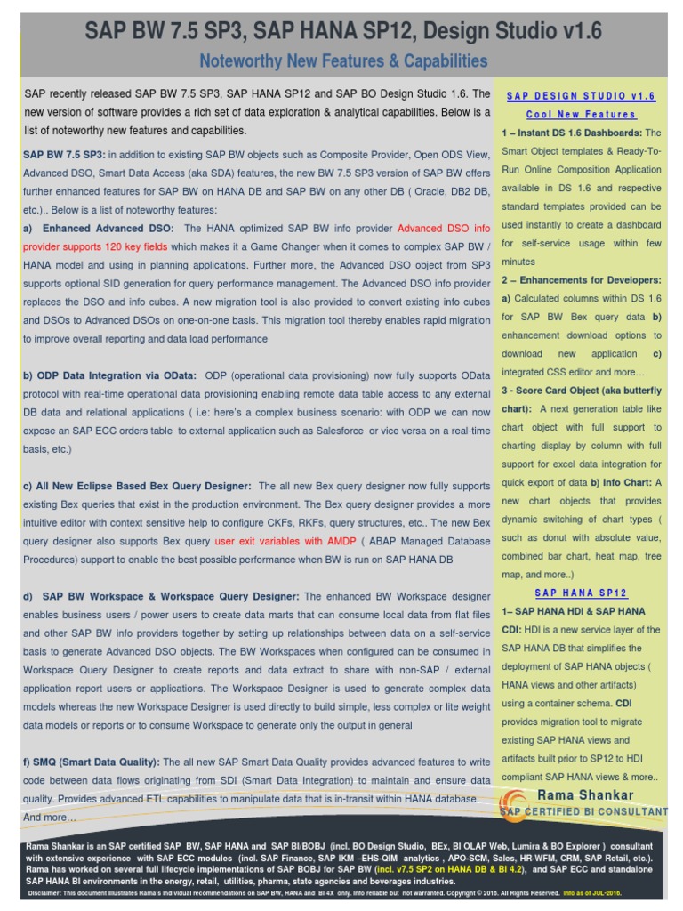 SAP BW 7.5 SP3, SAP HANA SP12, Design Studio v1.6: Noteworthy New ...