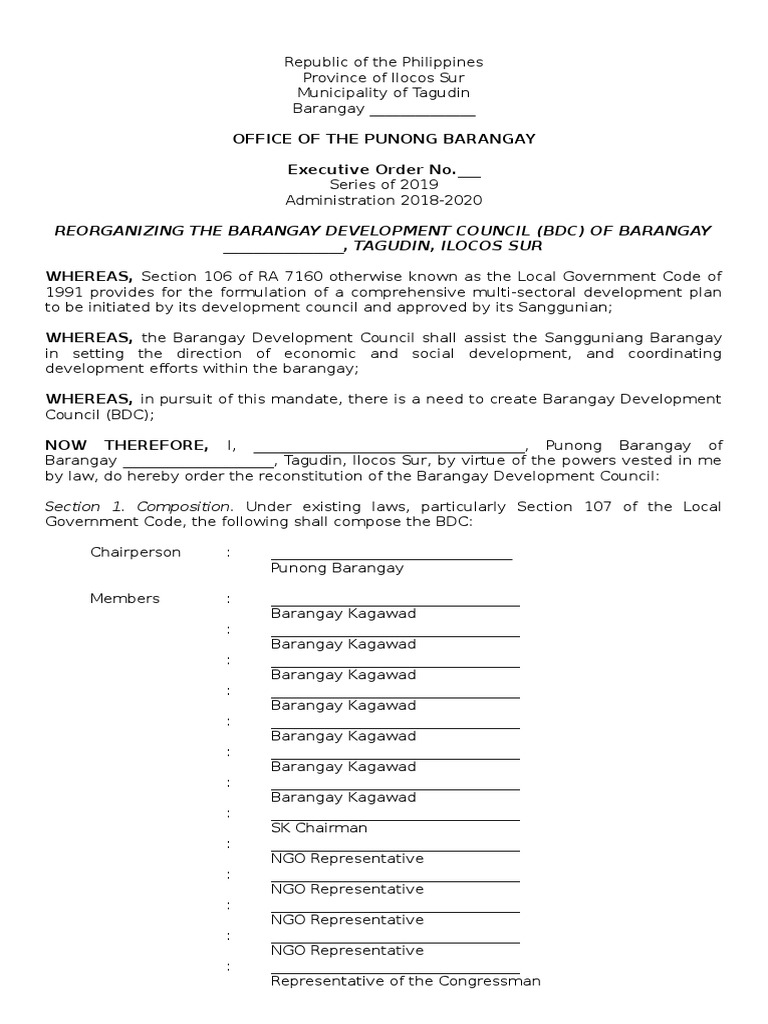 Reorganizing The Barangay Development Council (BDC) of Barangay ...