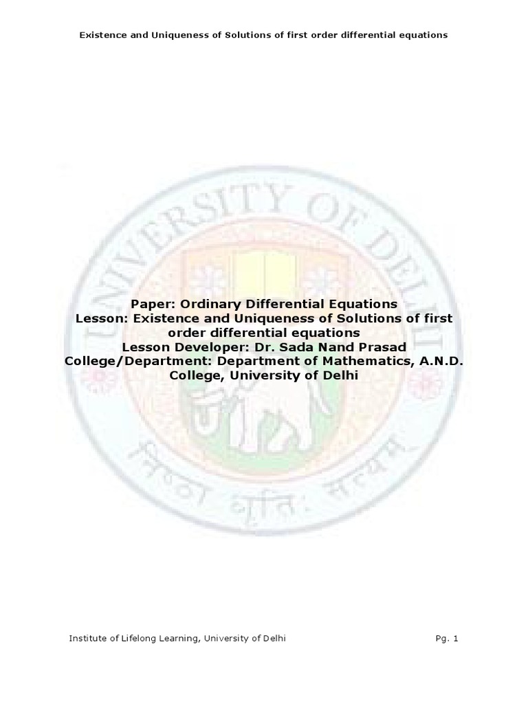 Interactive Lesson Existence And Uniqueness Of Solutions Of First Order Differential Equations
