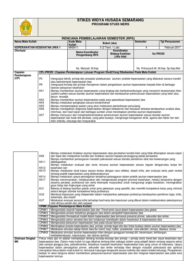 RPS Keperawatan Kesehatan Jiwa 1 | PDF