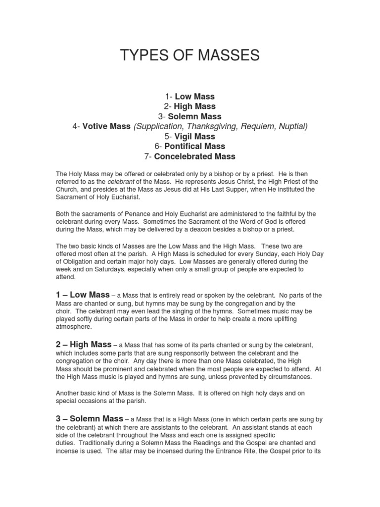 Types of Masses | PDF | Rituals | Eucharist