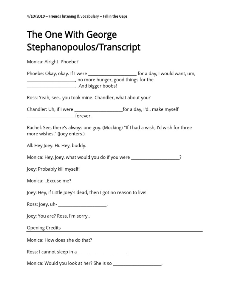 FILL in The GAPS - The One With George Stephanopoulos | PDF | Friends ...