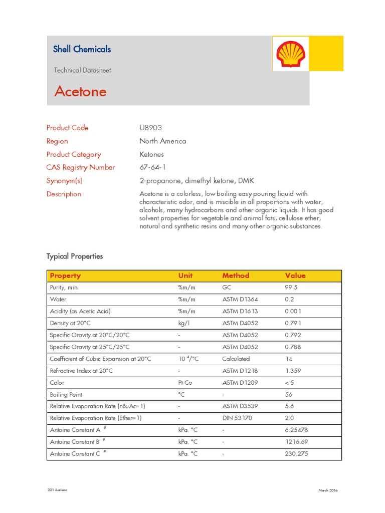 Acetone: Shell Chemicals | PDF | Solvent | Chemistry