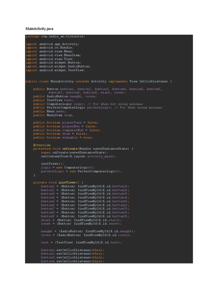 Mainactivity - Java: // For When Not Using Minimax // For When Using Minimax | Download Free PDF ...