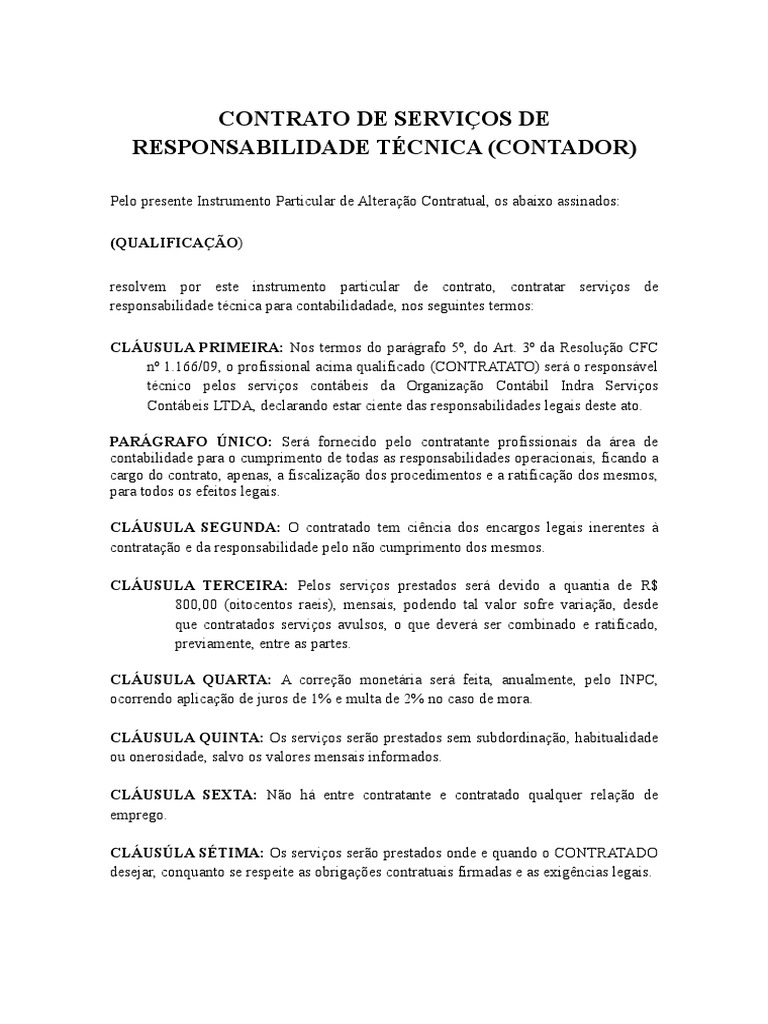 Contrato - Responsabilidade Técnica - Contador | PDF