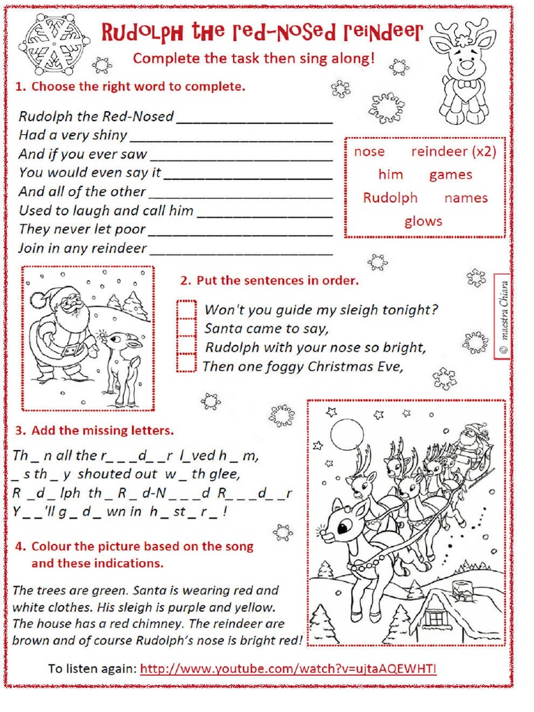 Rudolph Song Worksheet PDF | PDF