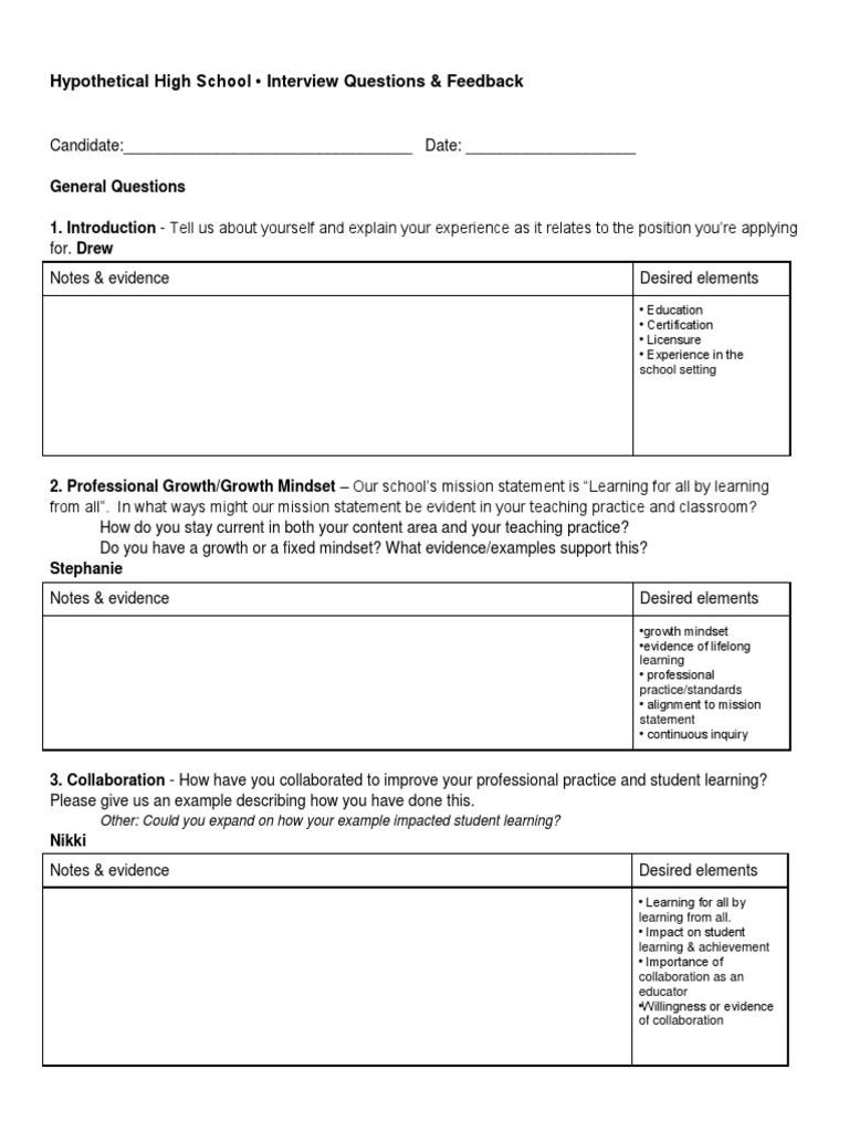 Interview Form For Mock Interviews | PDF | Differentiated Instruction ...