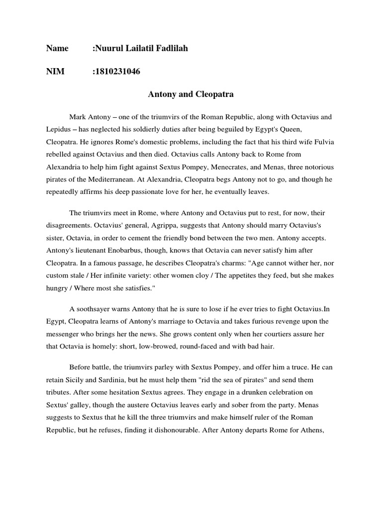 Antony & Cleopatra Plot Summary | PDF | Mark Antony | Roman People