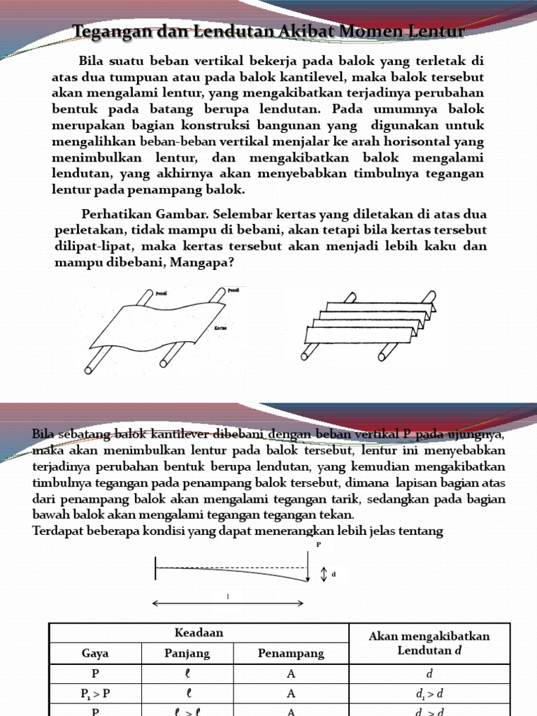 Presentation Tegangan Dan Lendutan Akibat Momen Dipakai | PDF