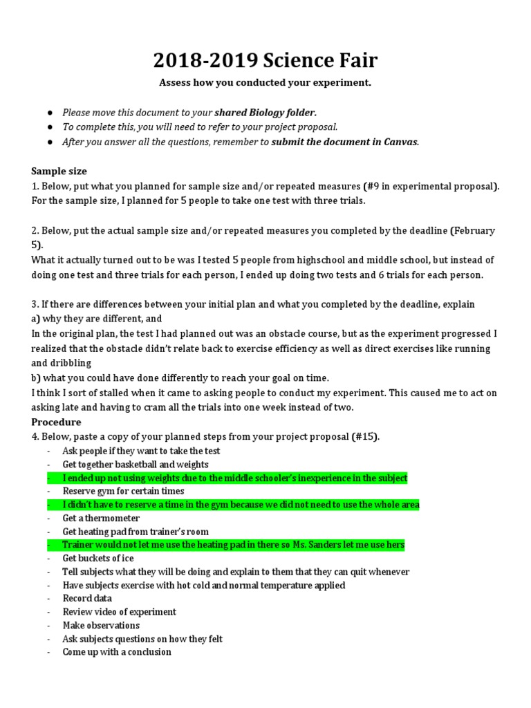 Student Science Fair Reflection | PDF | Experiment | Temperature