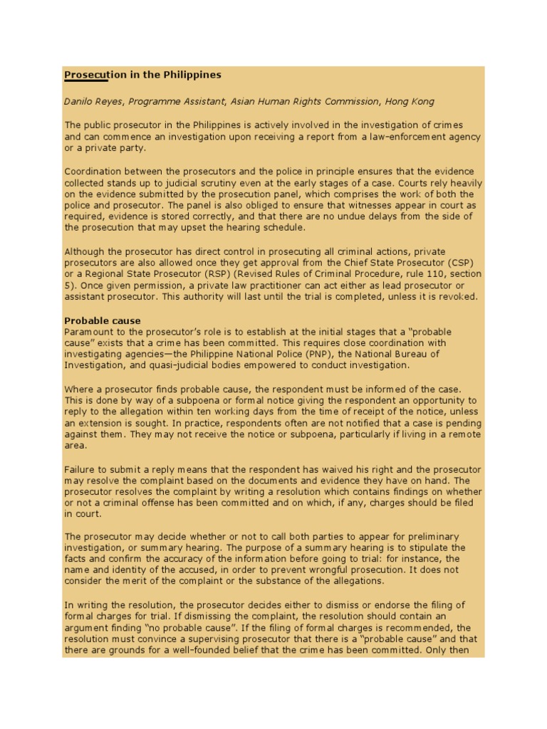 Prosecution in The Philippines DANILO Reyes | PDF | Prosecutor ...