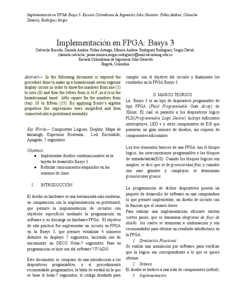 Implementación en Baysys 3 | PDF | Arreglos de compuertas lógicas ...