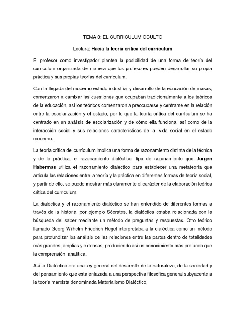 TEMA3-lec1HACIA LA TEORÍA CRÍTICA DEL CURRICULUM-robert | PDF | Ideologías | Dialéctico