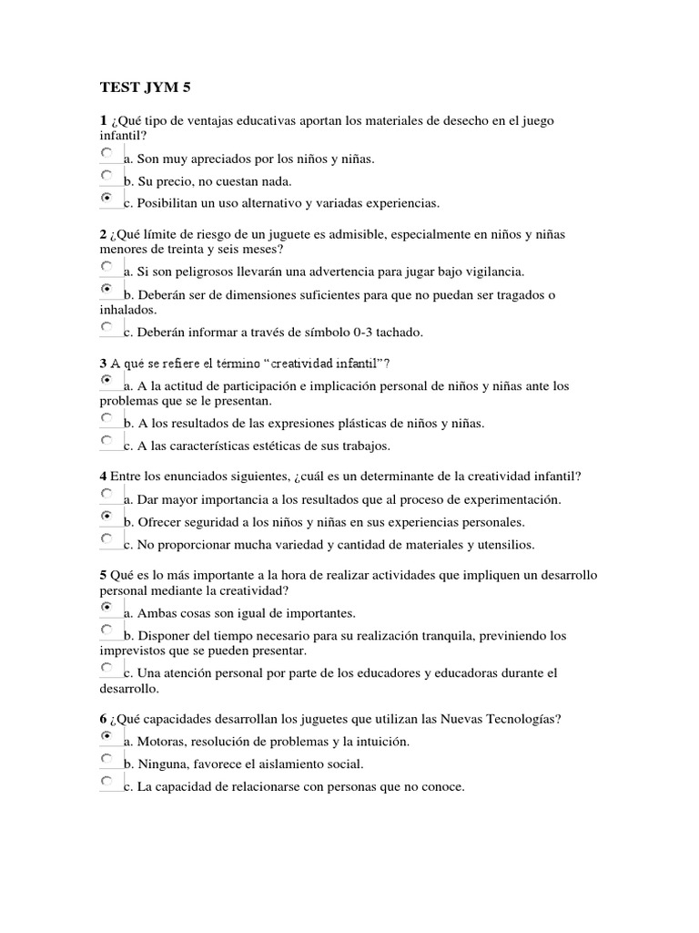 Test Jym 5 | PDF | Juguetes | Creatividad