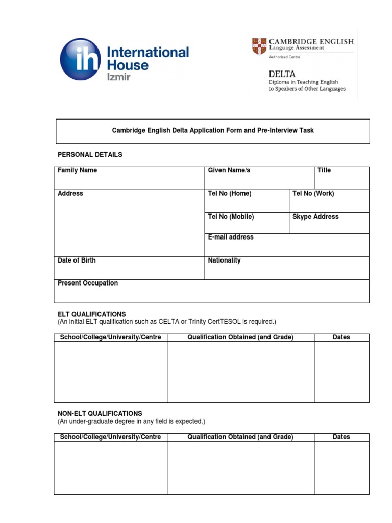 Delta M2 Application Form - Pre Interview Task | PDF | Lesson Plan | Verb