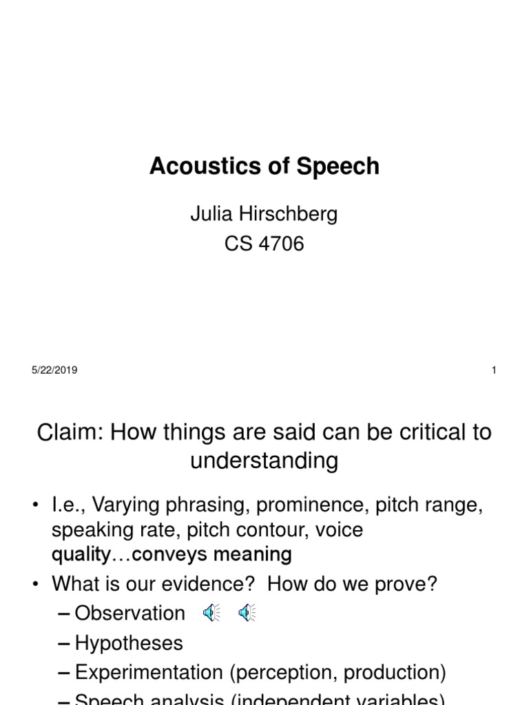 Acoustics of Speech: Julia Hirschberg CS 4706 | PDF | Sampling (Signal Processing) | Sound