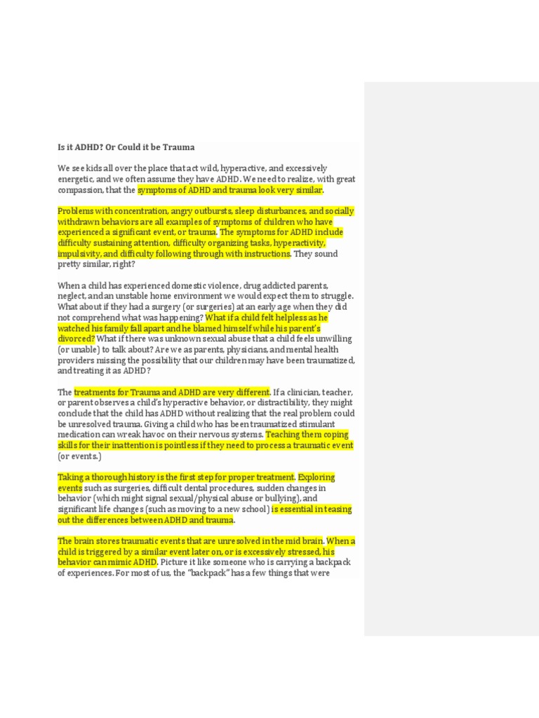 ADHD vs. Trauma in Children | PDF | Attention Deficit Hyperactivity ...