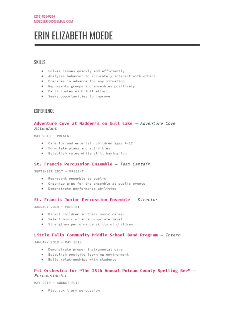 Erin Moede Res | PDF | Orchestras | Performing Arts