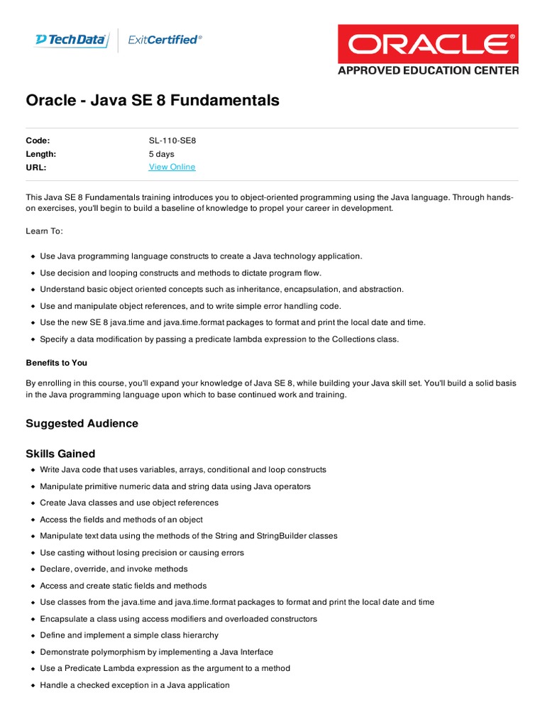 Java Se 8 Fundamentals | PDF | Method (Computer Programming) | Class (Computer Programming)