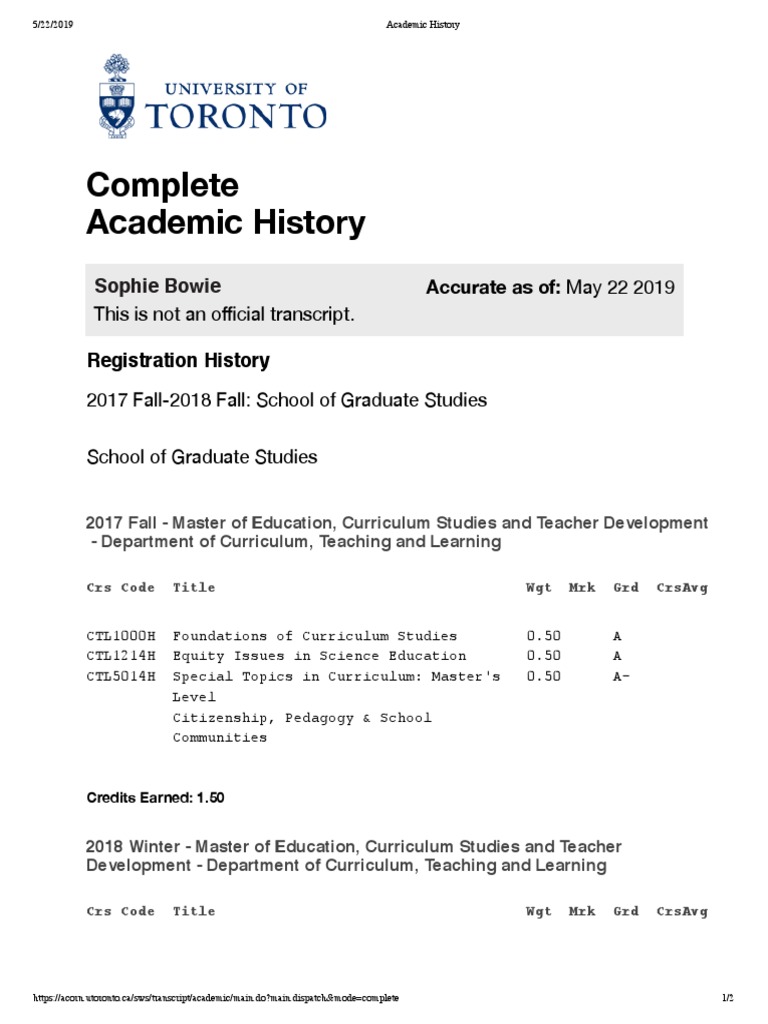 U of T Transcript | PDF | Curriculum | Teachers