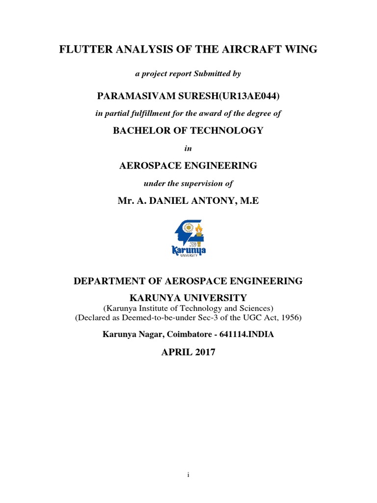 Flutter Analysis of The Aircraft Wing: Paramasivam Suresh (Ur13Ae044 ...