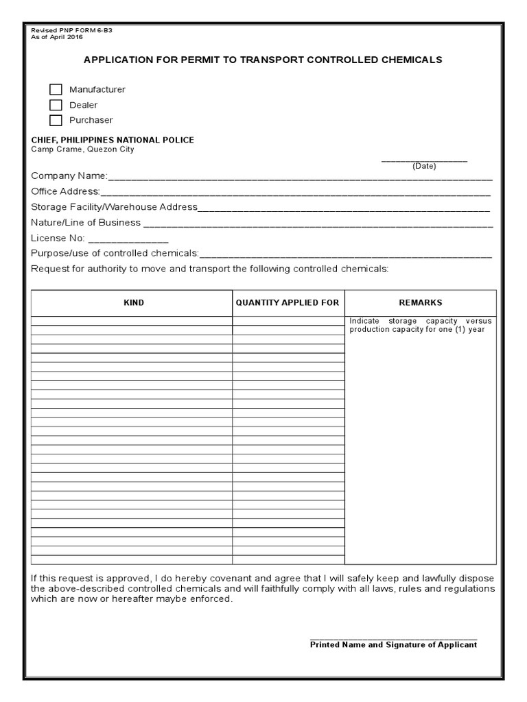 PNP Permit Application for Controlled Chemicals | PDF | Virtue | Social ...